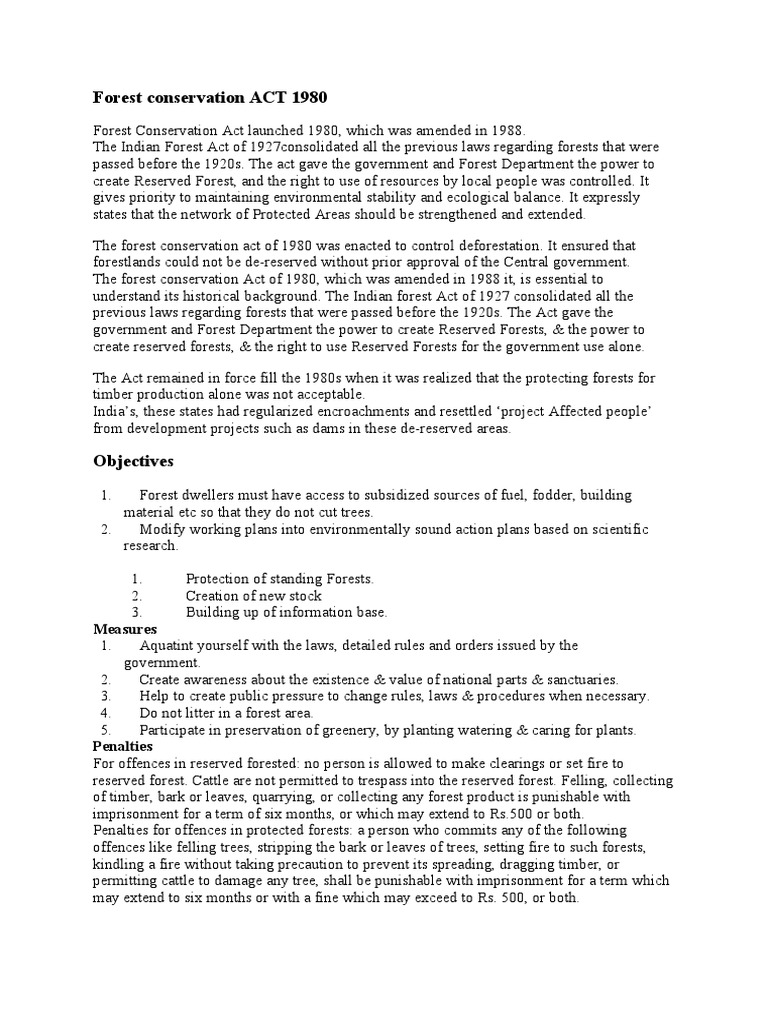 Forest Conservation ACT 1980 | PDF | Conservation (Ethic) | Forests