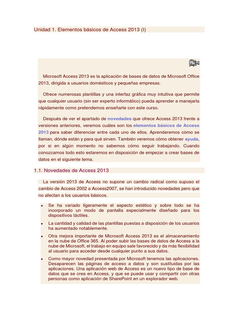 Novedades y Conceptos Básicos de Access 2013 | PDF | acceso Microsoft | Microsoft