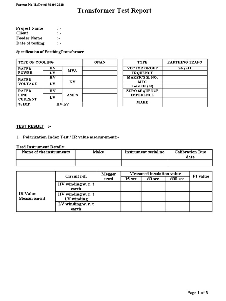 Transformer Test Report Summary | PDF | Transformer | Voltage