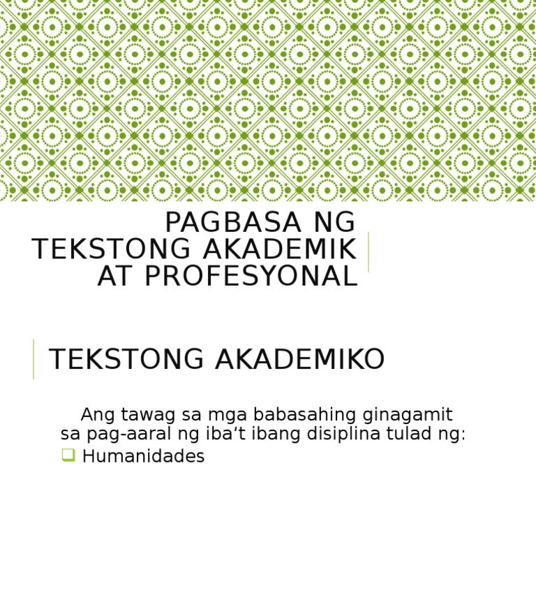 Pagbasa NG Tekstong Akademik at Profesyonal | PDF