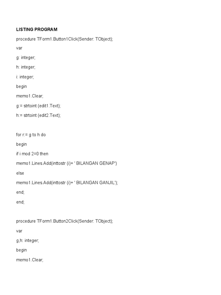 Contoh Program Perulangan Pada Delphi | PDF