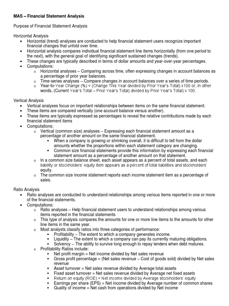MAS Handout - Financial Analysis | PDF | Net Income | Revenue