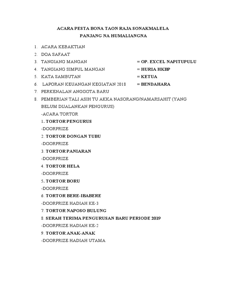Acara Pesta Bona Taon Raja Sonakmalela | PDF Acara Pesta Bona Taon Raja Sonakmalela | PDF