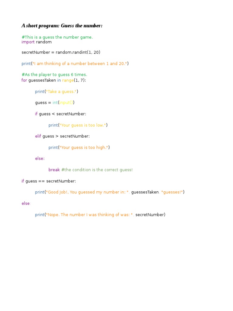 A Short Program: Guess The Number:: "I Am Thinking of A Number Between ...
