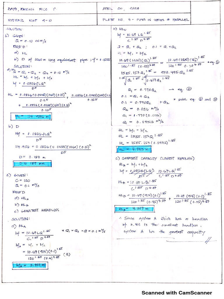 Pipes in Series & Parallel Problems & Solution | PDF