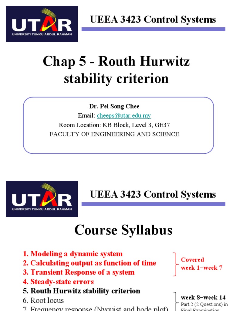Chap 5 - Routh Hurwitz Stability Criterion: UEEA 3423 Control Systems ...