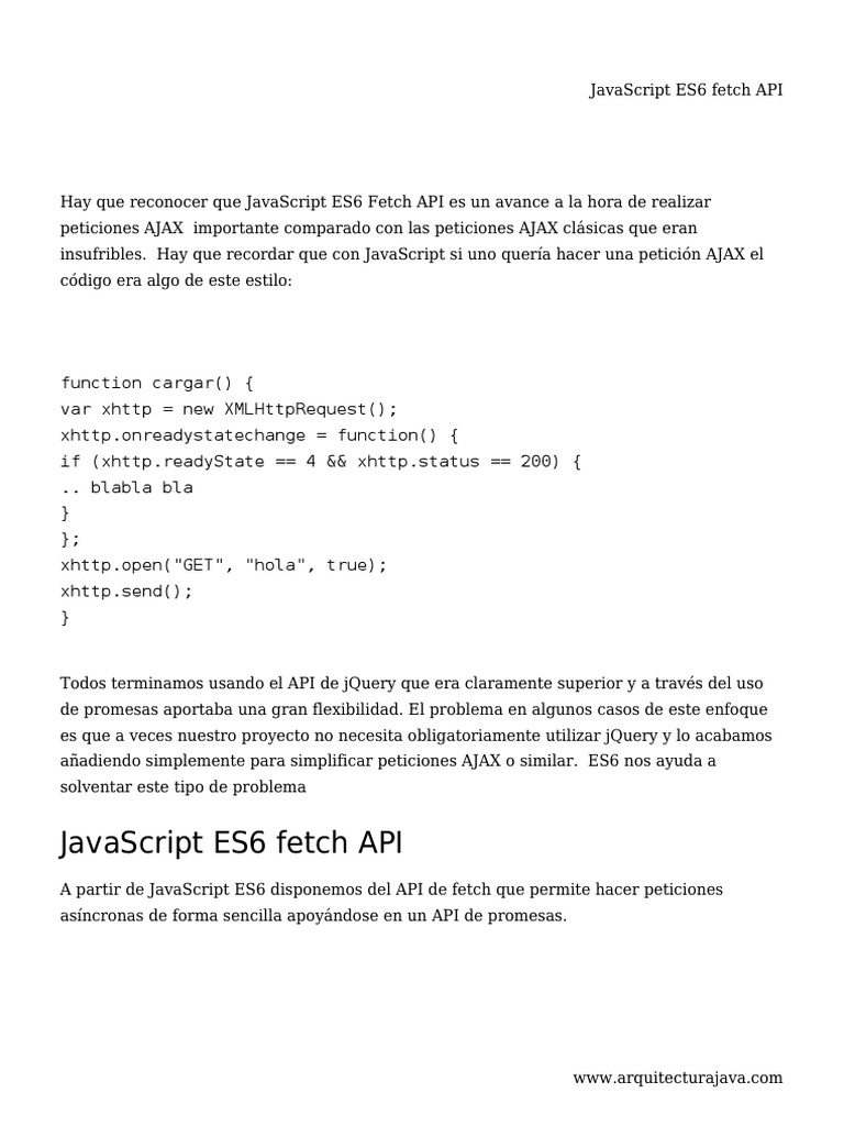 JavaScript ES6 Fetch API | PDF | Ajax (Programación) | Script Java