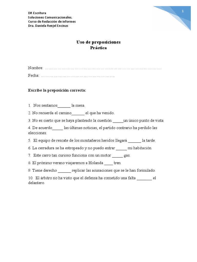 Práctica Preposiciones | PDF