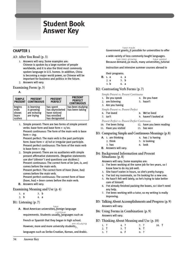 Grammar Sense 4 Answer Key PDF | PDF | Verb | Grammar
