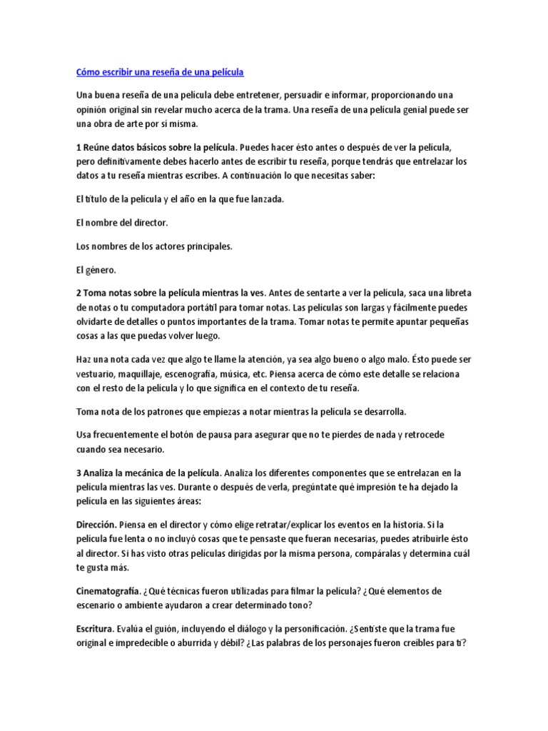 Cómo Escribir Una Reseña de Una Película | Descargar gratis PDF ...
