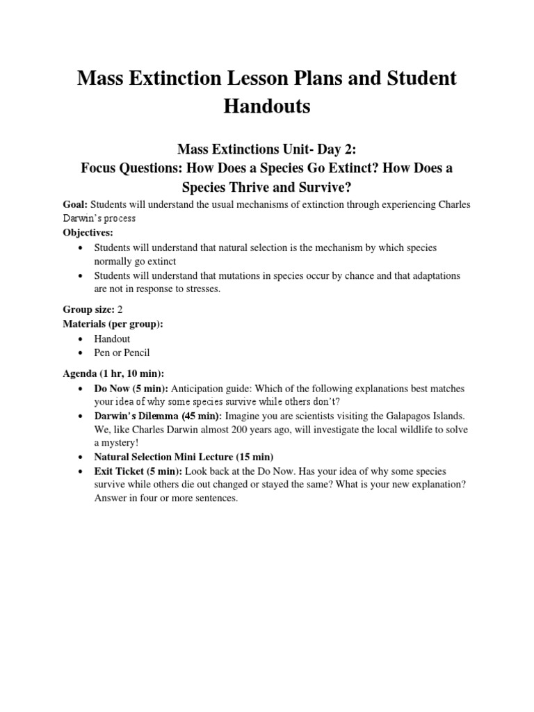 Mass Extinction Lesson Plans for Students | PDF | Global Warming ...