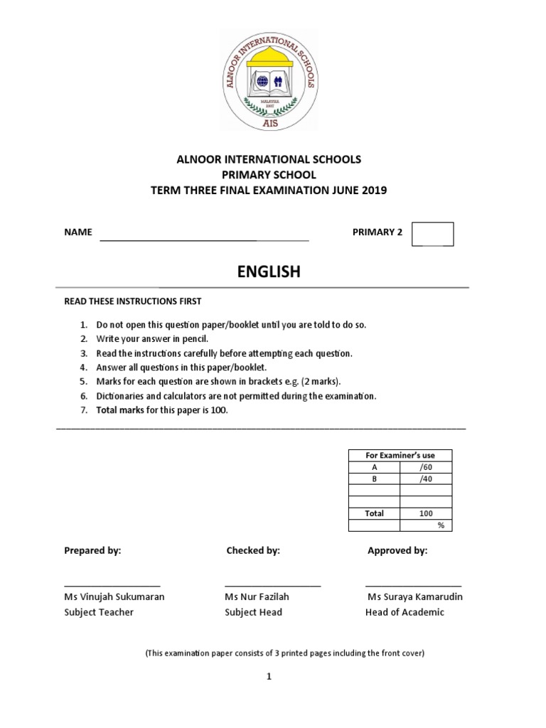 Term 3 Exam Paper Format JUNE 2019 | PDF | Test (Assessment) | Learning