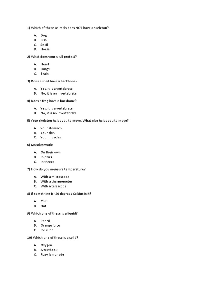Science Quiz Year 4 QUESTION | PDF | Skeleton | Infection