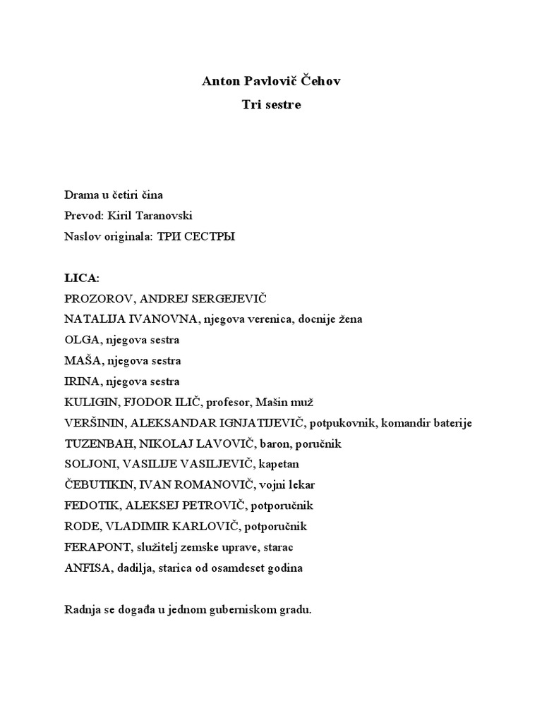 Anton Pavlovic Cehov - Tri Sestre PDF | PDF
