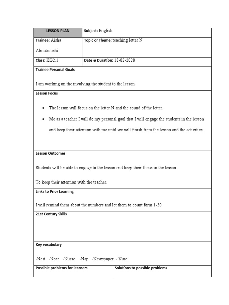 Lesson Plan Subject: Trainee: Topic or Theme | PDF | Lesson Plan ...
