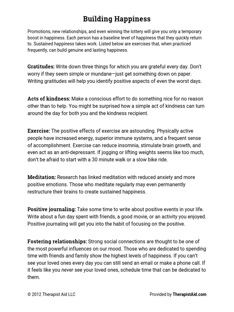 Building Happiness Exercises | PDF