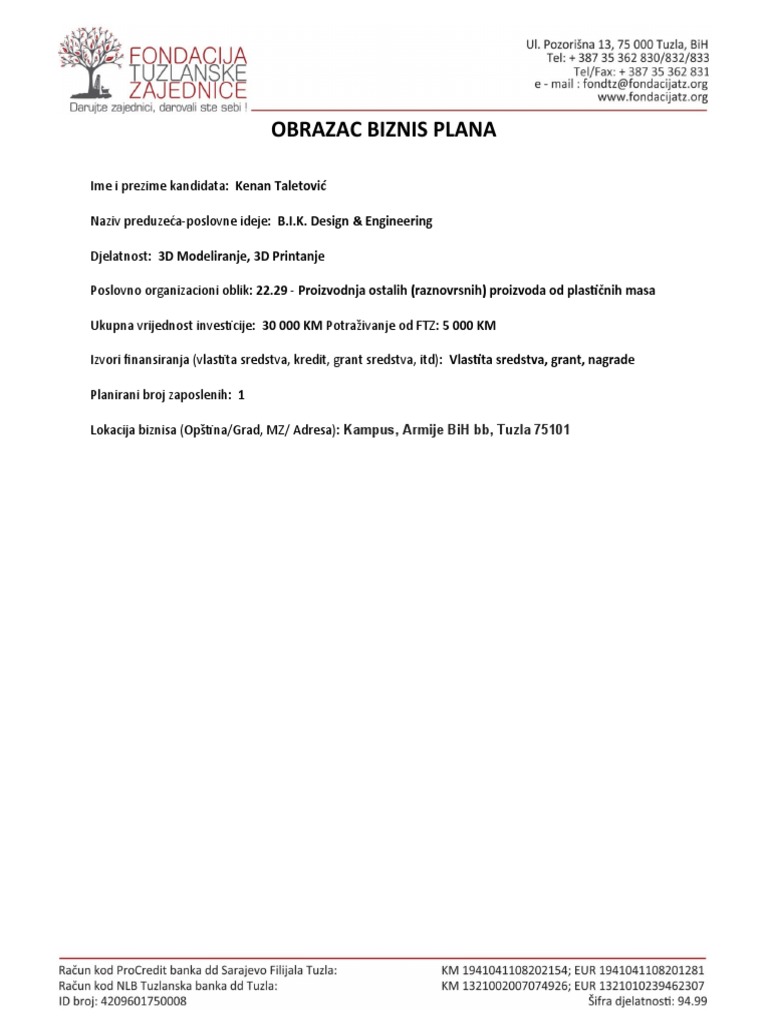 Forma Biznis Plana | PDF