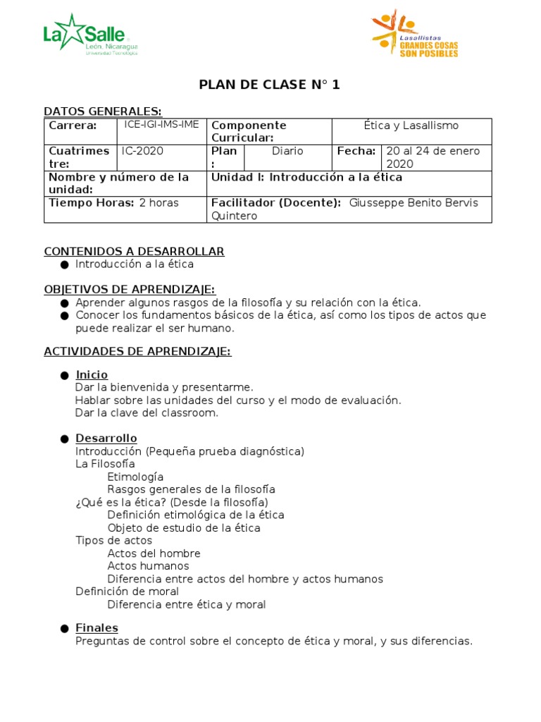 Plan Clase 1 (Introducción A La Ética) | PDF | Ciencia y matemáticas