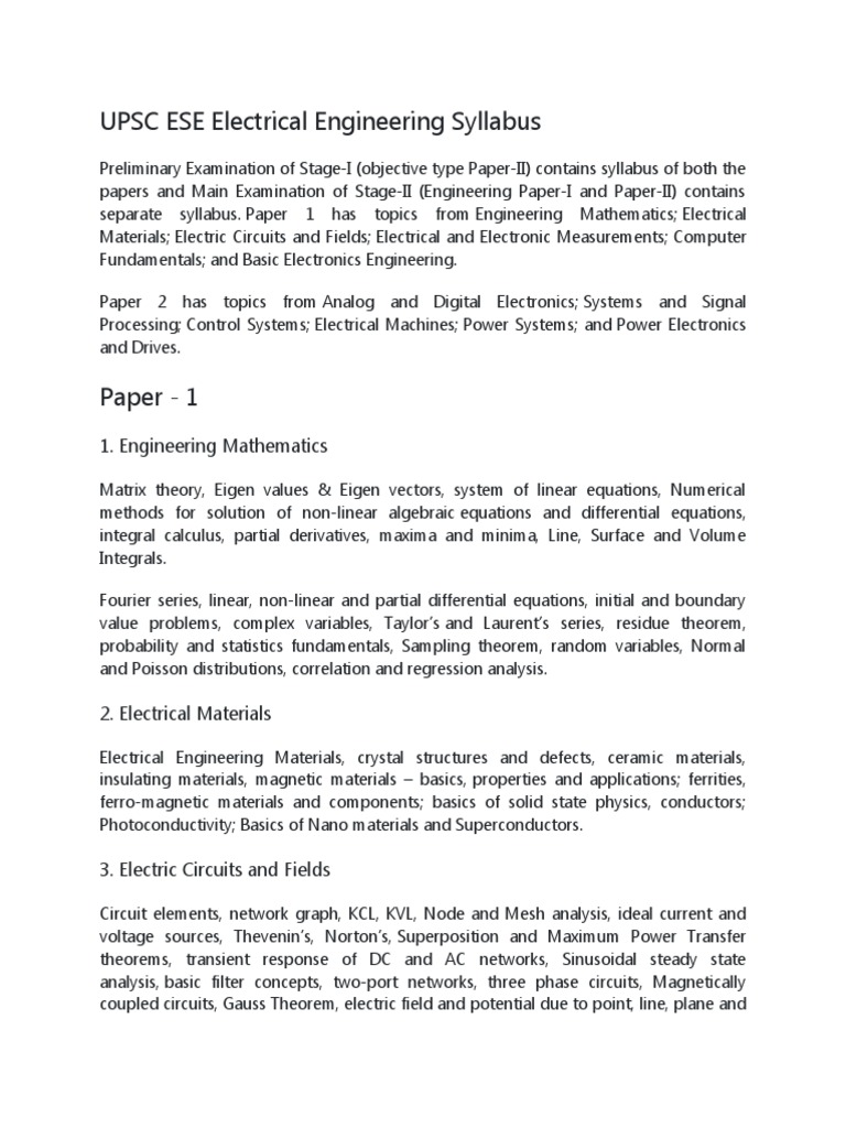 ESE 2021 Syllabus Electrical Engineering | PDF | Electrical Network ...