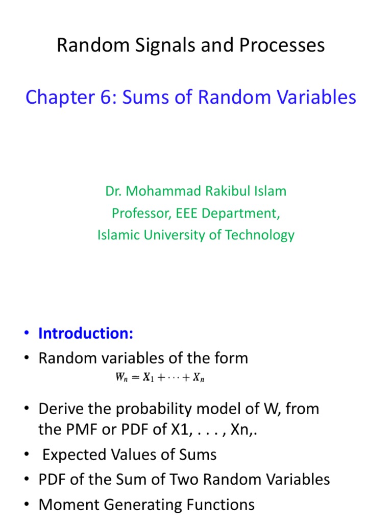 Random Signals and Processes: Chapter 6: Sums of Random Variables | PDF