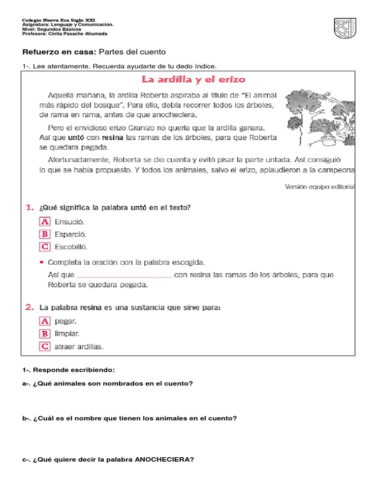 Actividades de Cuentos: Erizo y Ardilla | PDF | Poesía | Ficción general