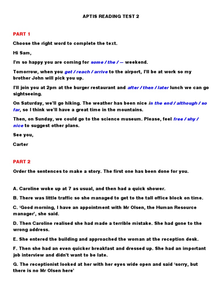 Aptis Reading Test 2 | PDF