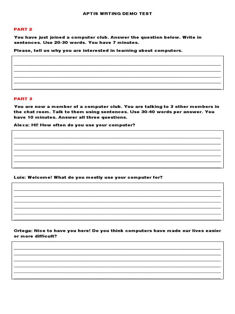 APTIS Writing Demo Test Summary | PDF | Computing And Information ...