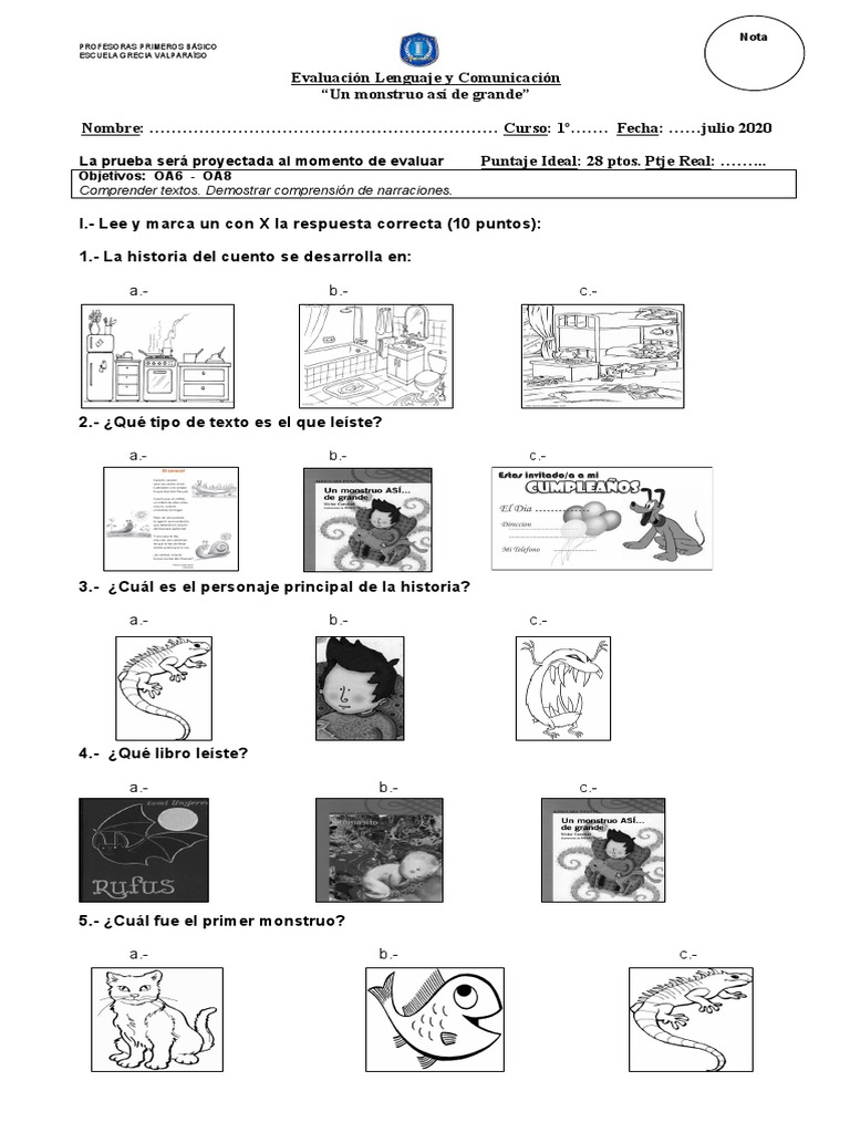 Control de Lectura Un Monstruo Asi de Grande 2020 | PDF