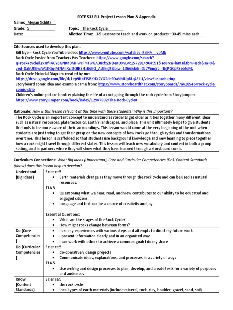 Rock Cycle Storyboard Lesson Plan | PDF | Rock (Geology) | Behavior ...