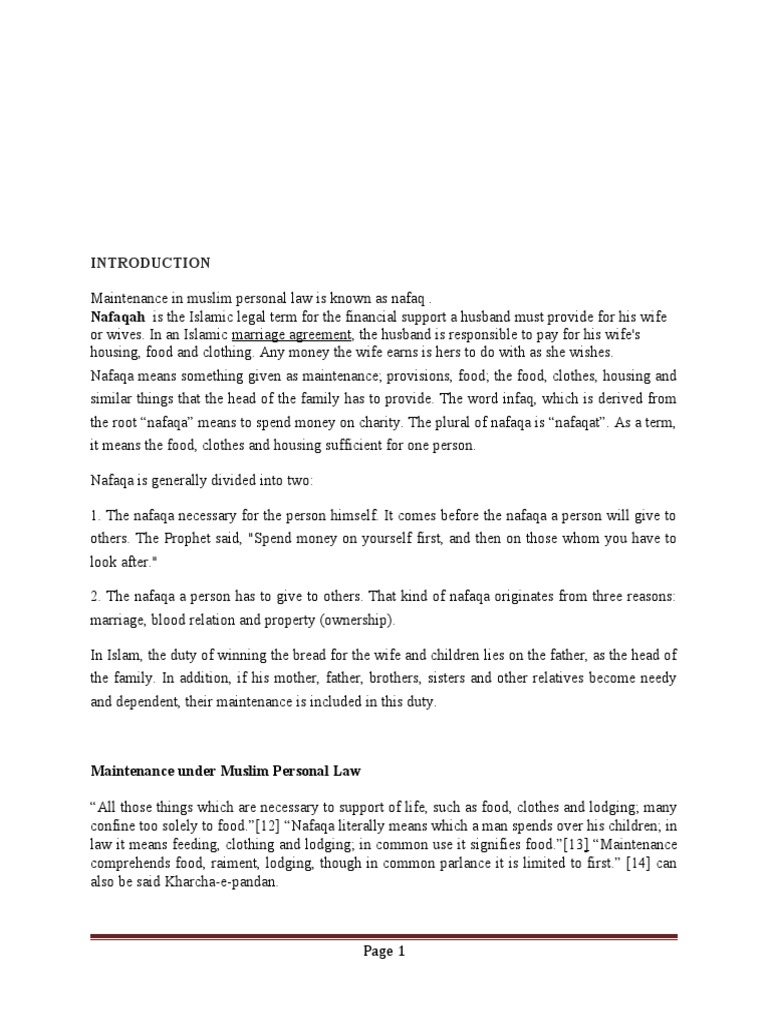 Maintenance in Muslim Law | PDF