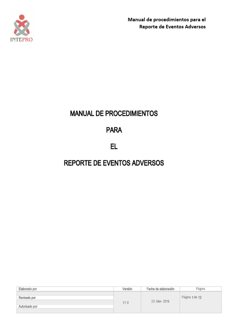 Manual de Reporte de Eventos Adversos | PDF | Medicamentos con receta ...