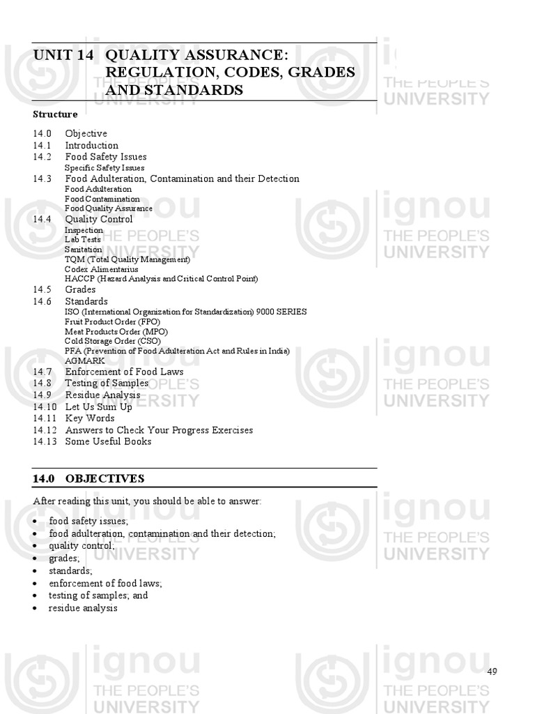 Unit 14 Quality Assurance: Regulation, Codes, Grades and Standards ...