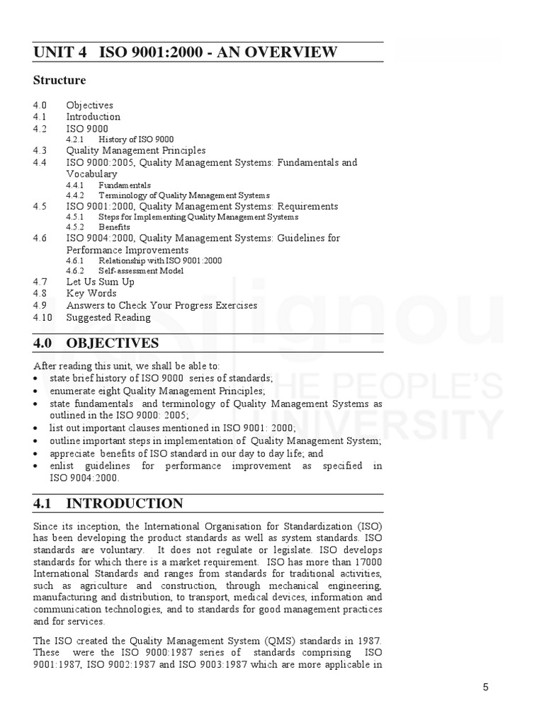 Unit 4 Iso 9001:2000 - An Overview: 4.0 Objectives | PDF | Iso 9000 ...