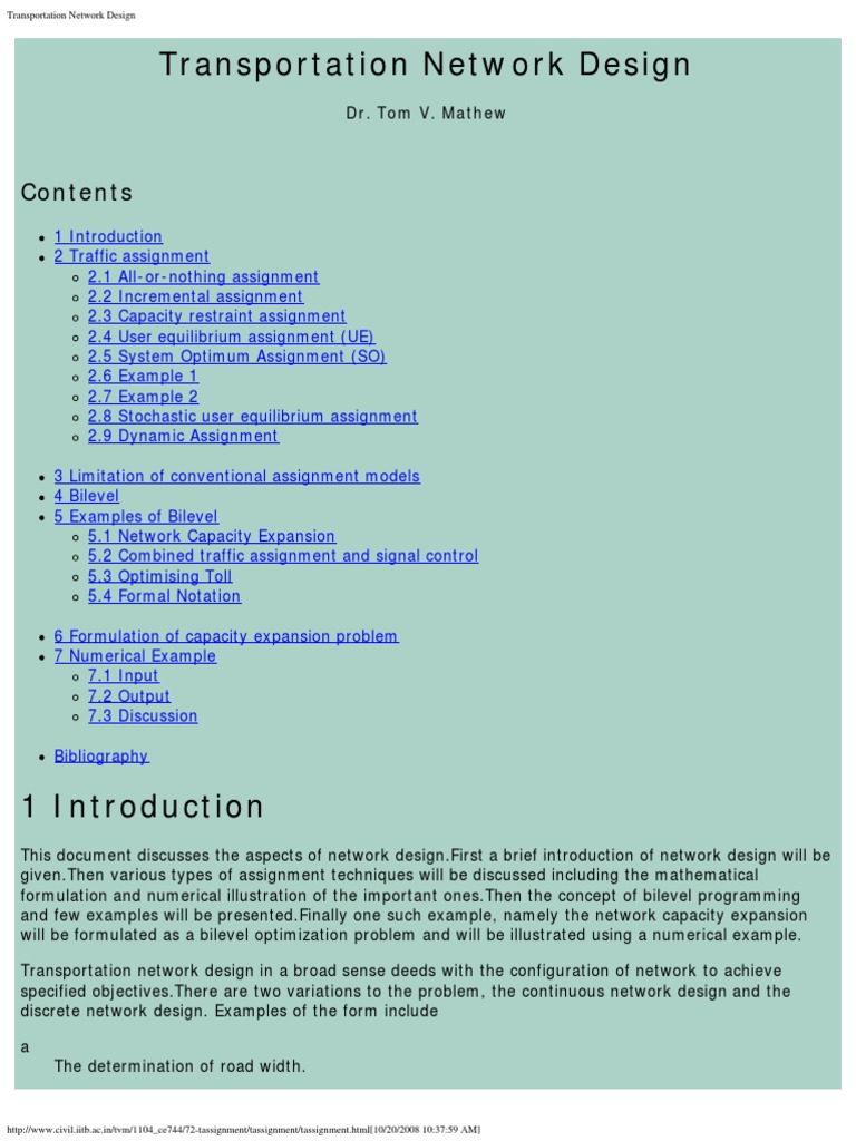 Transportation Network Design: Dr. Tom V. Mathew | PDF | Mathematical ...