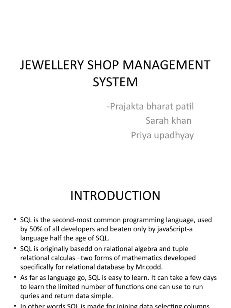 Jewellery Shop Management System | PDF | Art | Computers