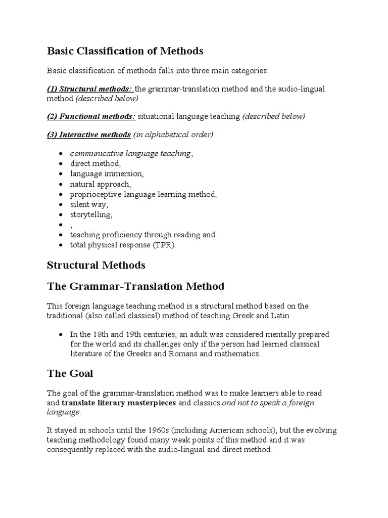 Basic Classification of Methods | PDF | Applied Linguistics | Cognition