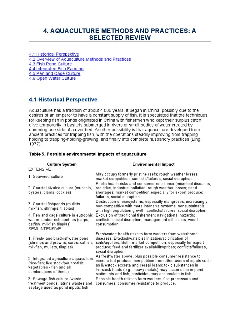 Aquaculture Methods Overview and Impact | PDF | Aquaculture | Levee