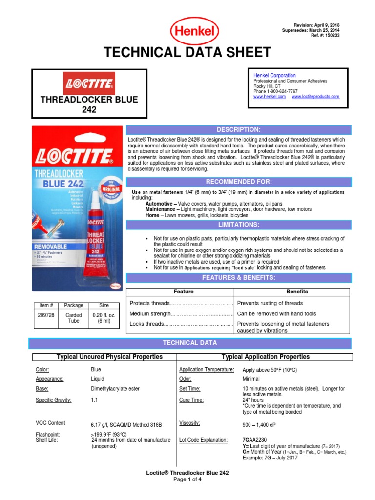 Loctite 242 | PDF | Nut (Hardware) | Screw