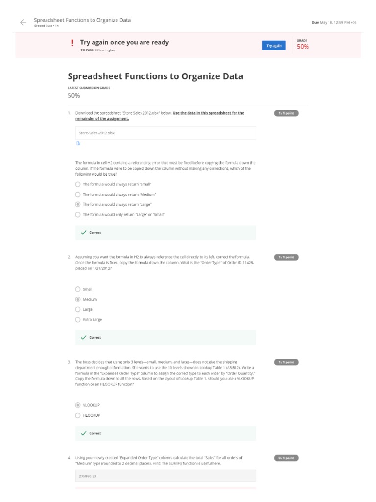 Screencapture Coursera Org Learn Excel Data Analysis Exam Fmtba Spreadsheet Functions To 1462