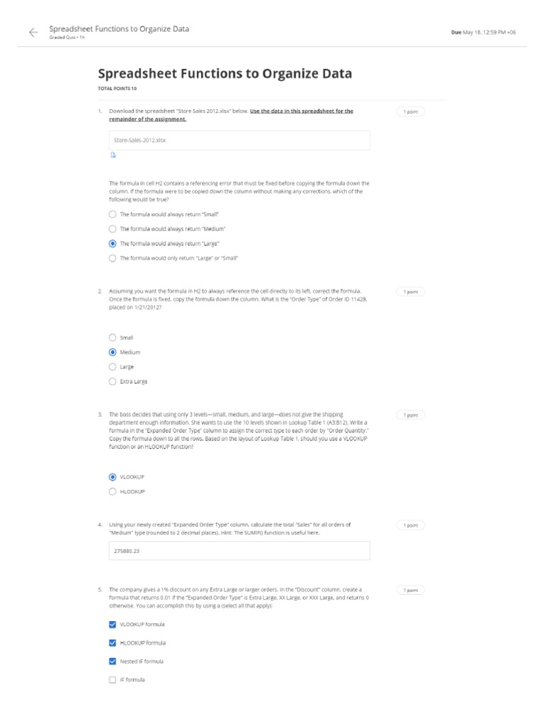 Screencapture Coursera Org Learn Excel Data Analysis Exam Fmtba Spreadsheet Functions To ...