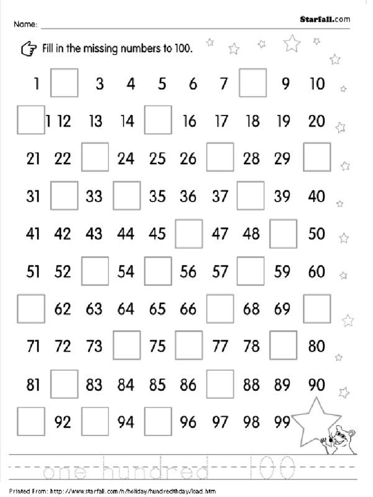 Starfall - Count 100th Day Number | PDF