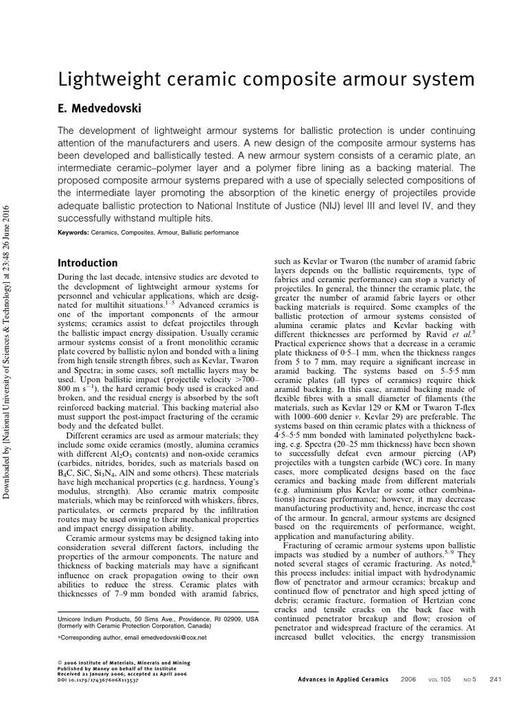 Lightweight Ceramic Composite Armour System | PDF | Fracture | Ceramics