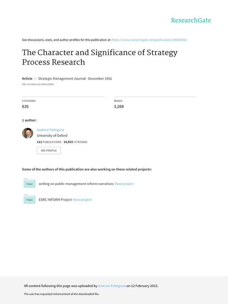 The Character and Significance of Strategy Process | PDF