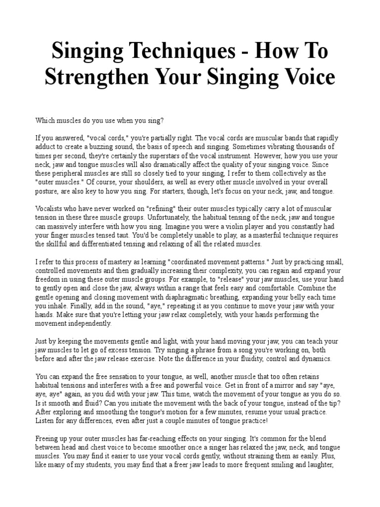 Singing Techniques - How To Strengthen Your Singing Voice | PDF | Vocal ...