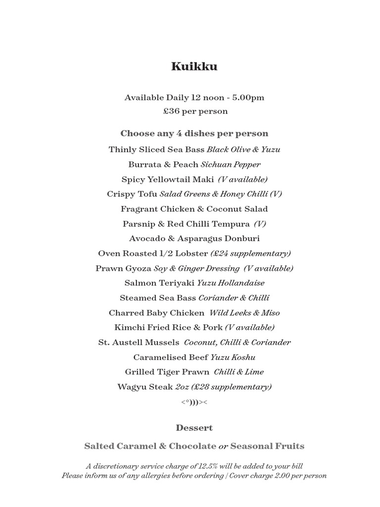 Kuikku: Choose Any 4 Dishes Per Person | PDF