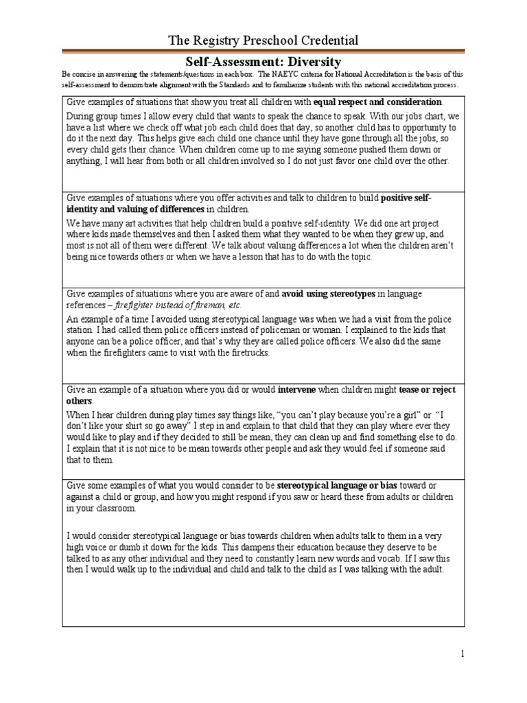 Diversity Self-Assessment | PDF | Clothing | Gender