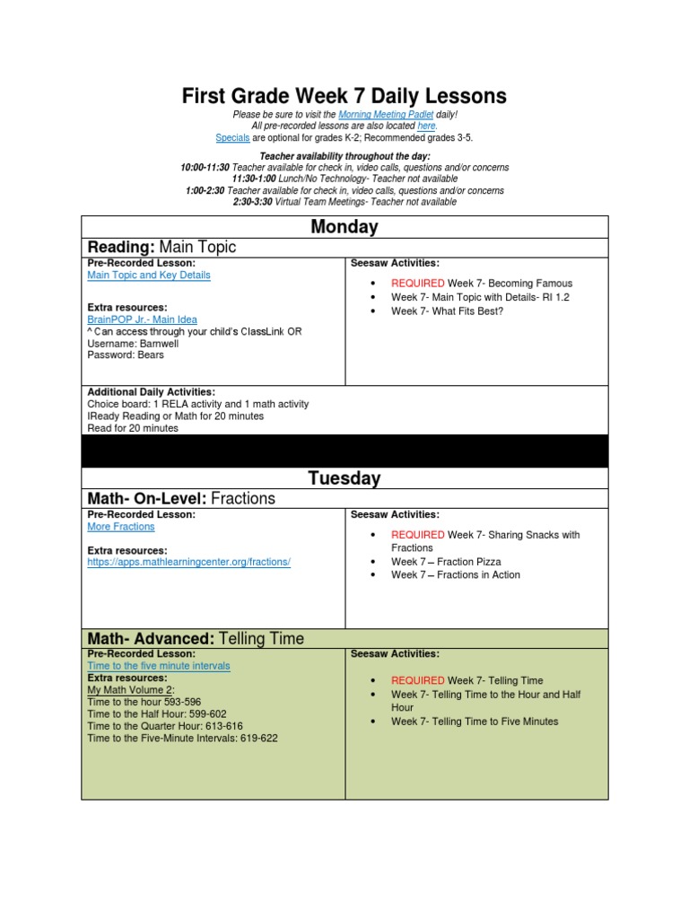 1 Grade Week 7 Teleschool | PDF