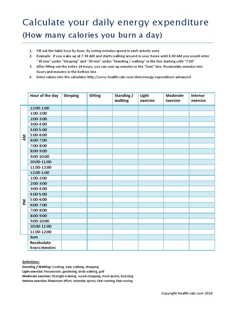 Calculate Daily Energy Expenditure PDF | PDF | Determinants Of Health ...