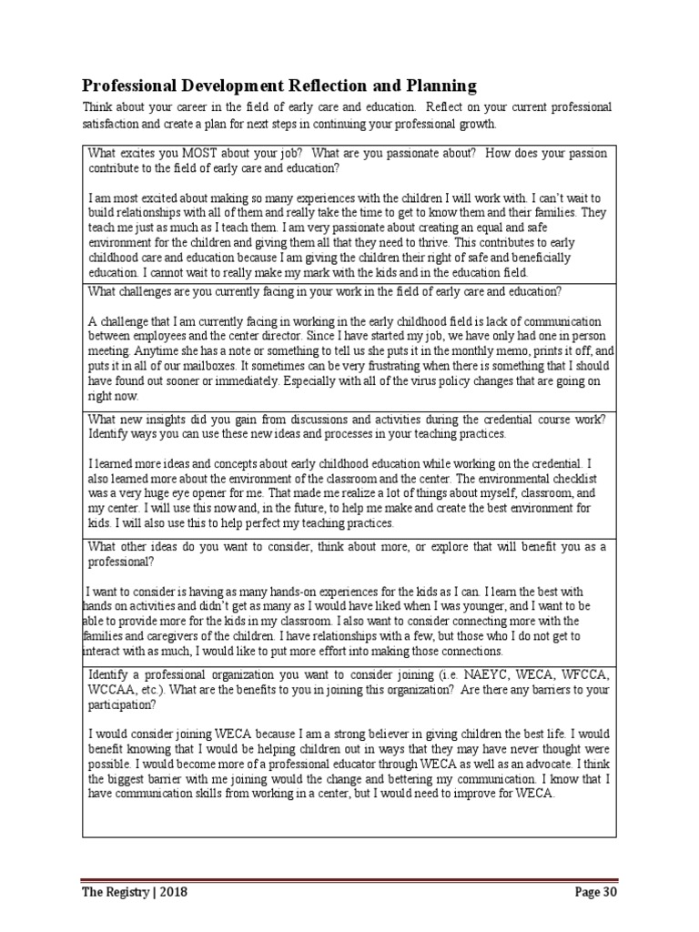 Professional Development Reflection and Planning | PDF | Early ...