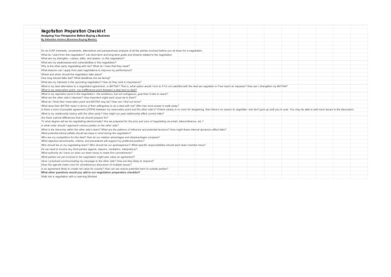 Business Negotiation Prep Guide | PDF | Negotiation | Cognition